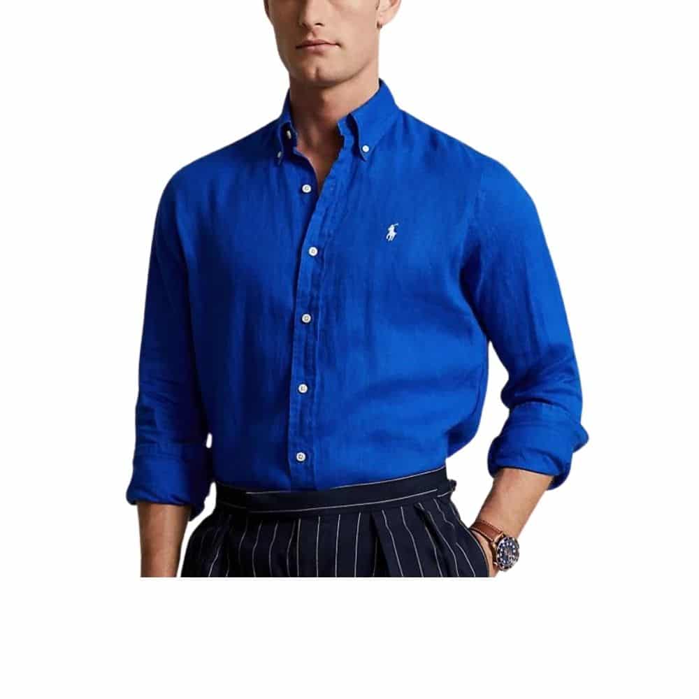 chemise lin Ralph Lauren bleu - Sport Aventure
